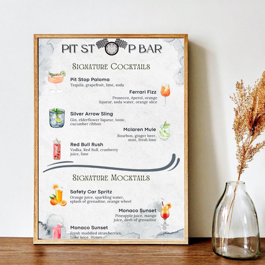 F1-themed Bar Menu Template: Race Car Cocktail Menu (editable PDF) - Etsy
