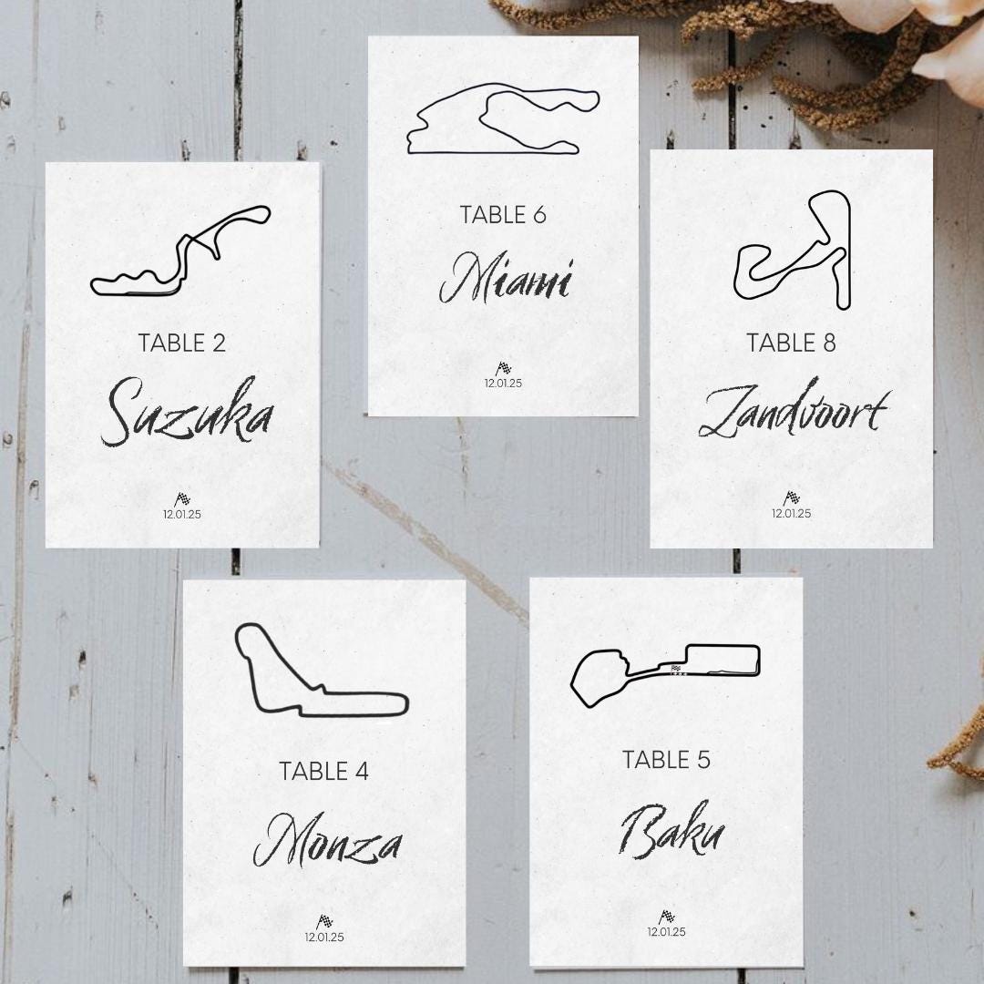 F1 Racing Wedding Seating Chart & Table Numbers: Grand Prix Theme ...