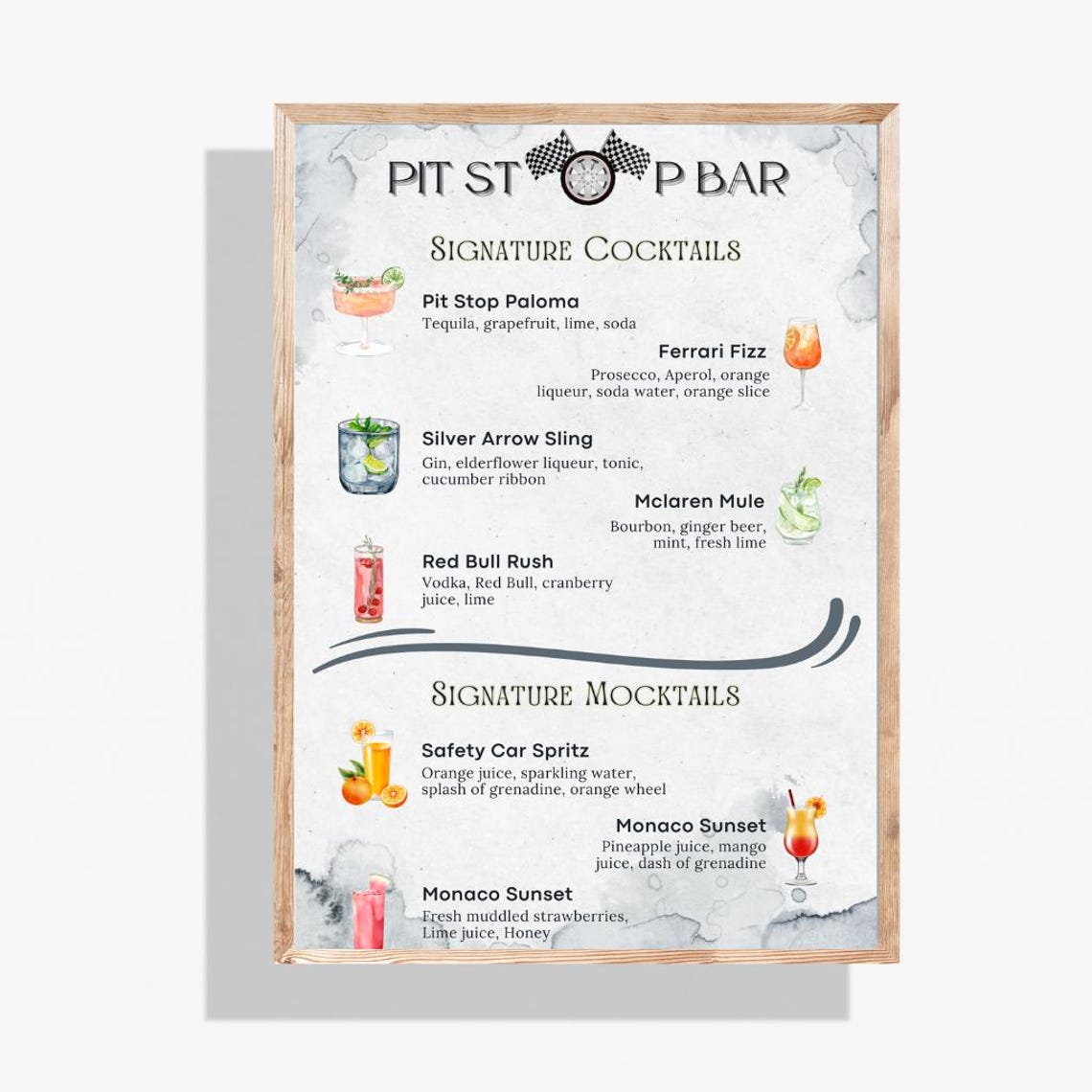 F1-themed Bar Menu Template: Race Car Cocktail Menu (editable PDF) - Etsy