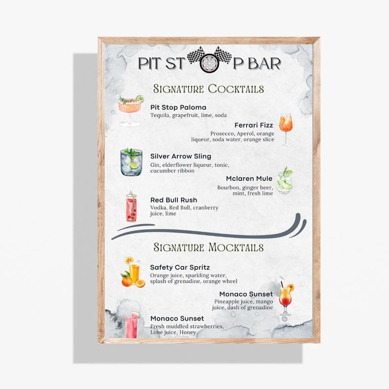 Editable F1-themed Bar Menu Template | Race Car Cocktail Menu | Sports ...