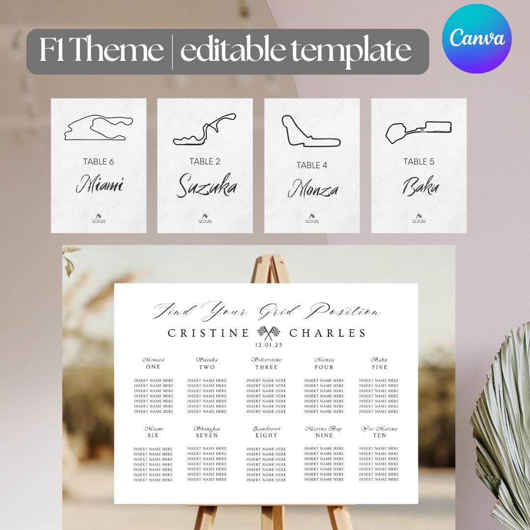 F1 Racing Wedding Seating Chart & Table Numbers: Grand Prix Theme ...