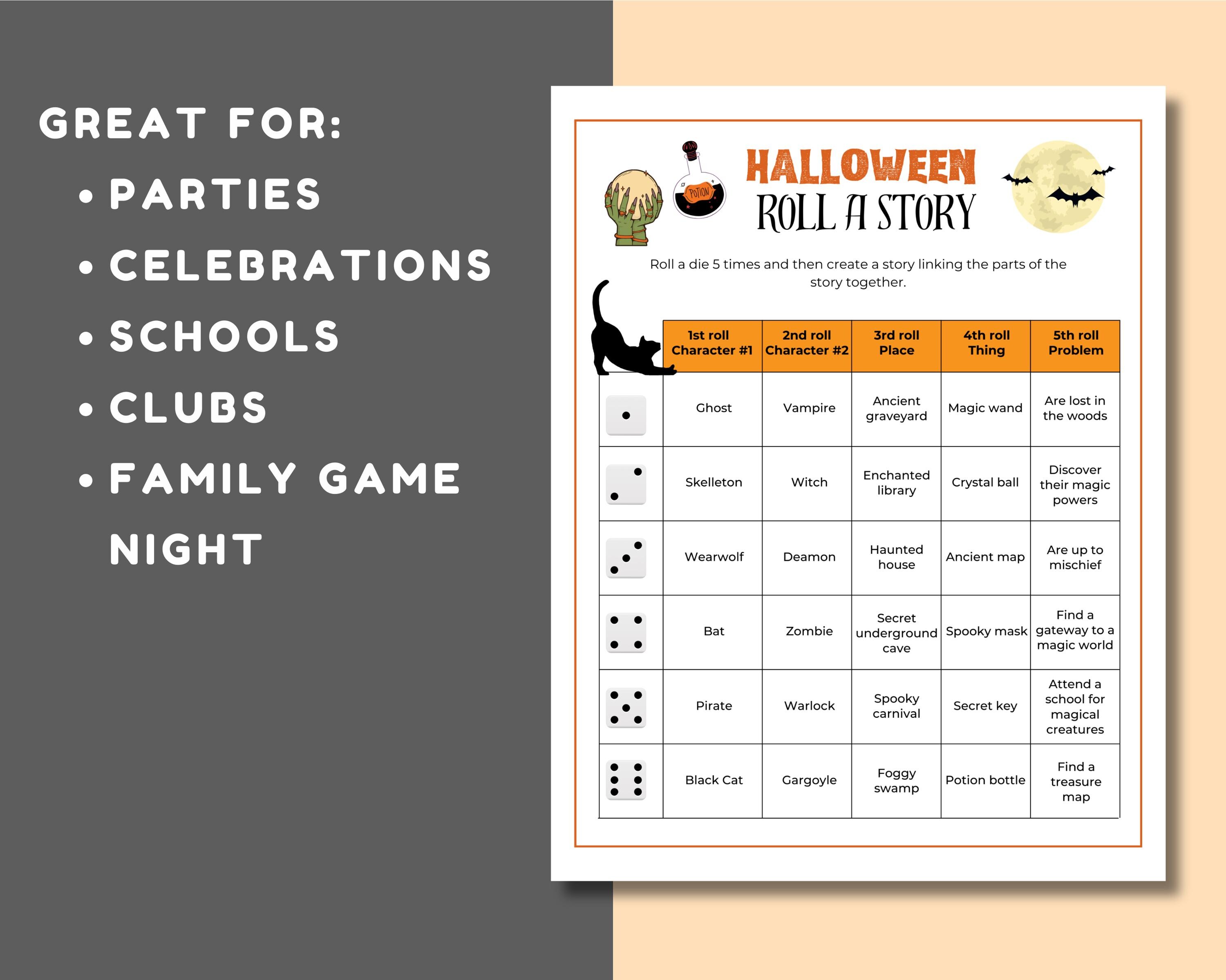 Halloween Roll A Story Game, Instant Download, A4 and Letter Size - Etsy