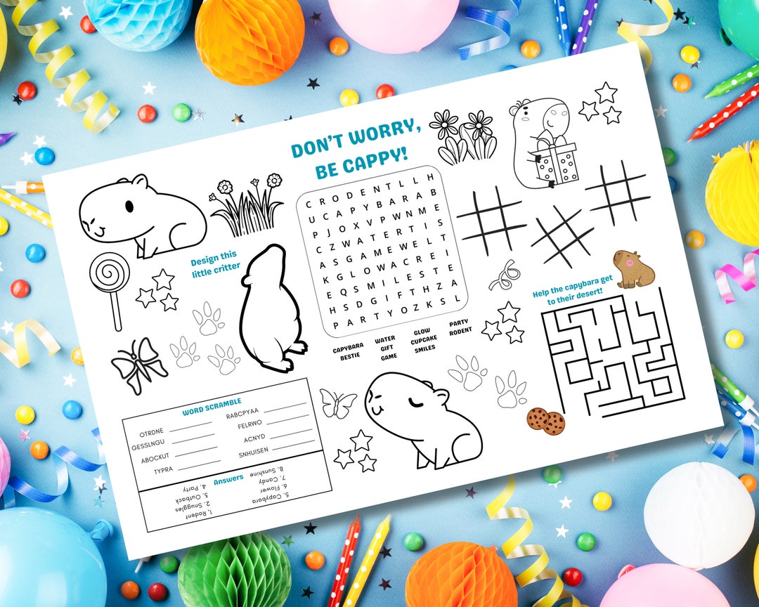 Capybara Coloring Page Activity Placemat Instant Download; Capybara ...