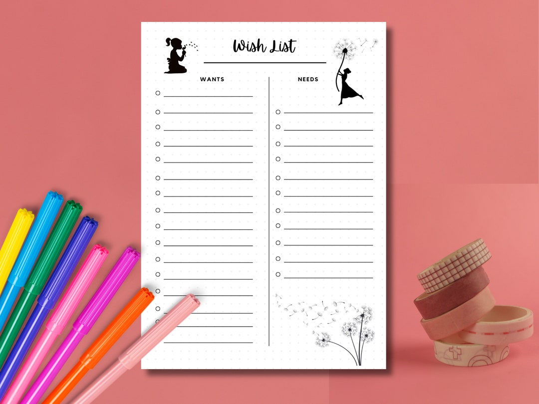 A5 Wish List Bullet Journal Page Instant Download Printable Bullet ...