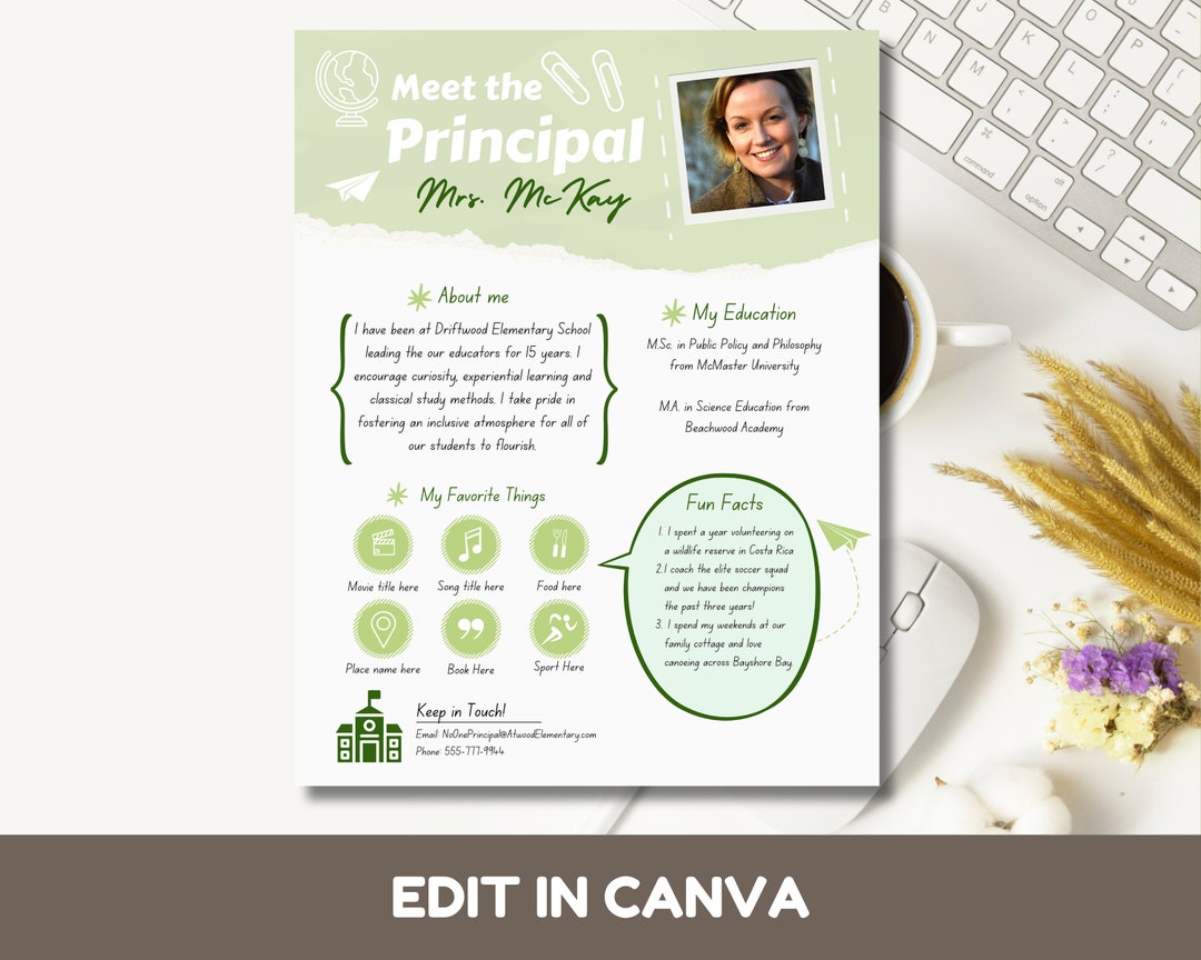 Meet the Principal Editable Template for Canva, Editable and ...