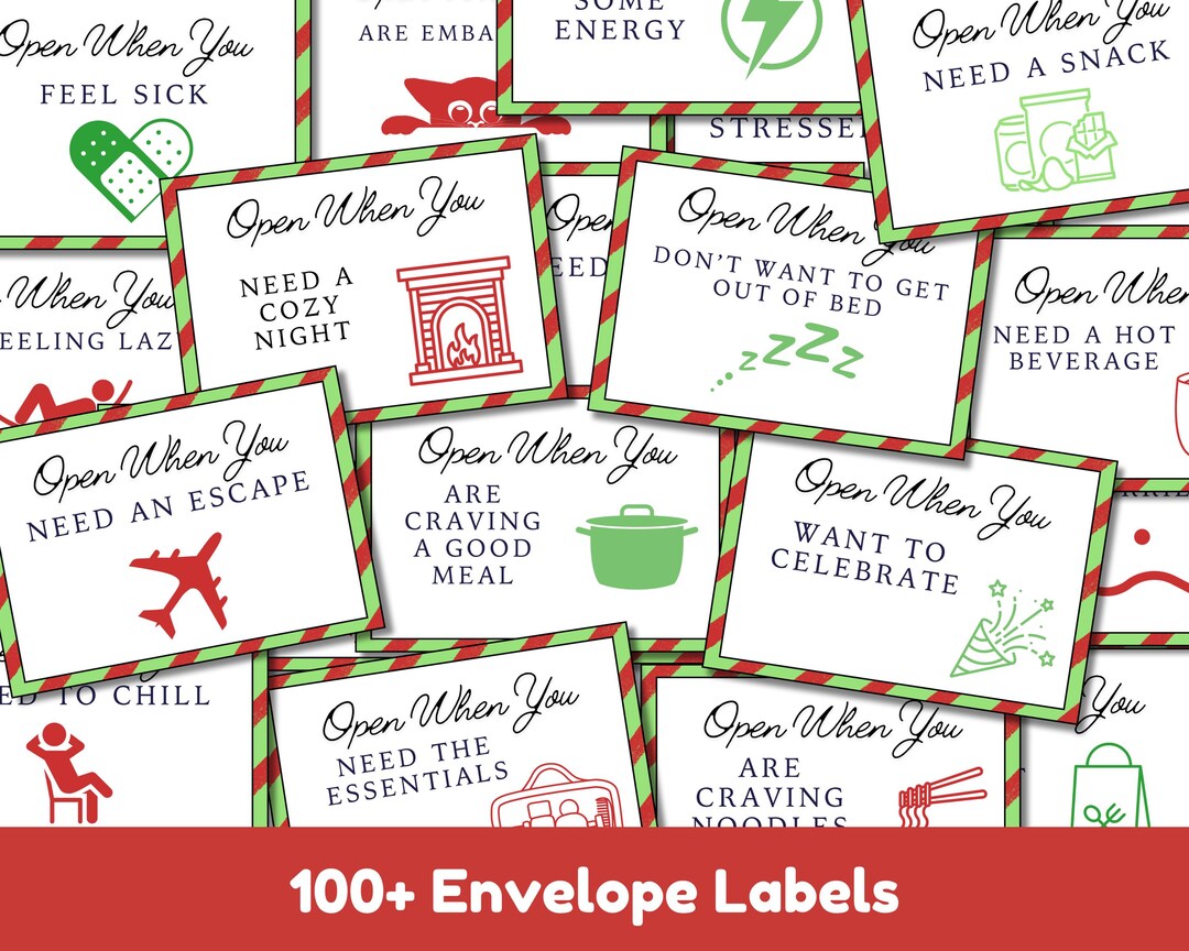 Open When Christmas Envelope Labels for Gift Card Box or Book; Long ...