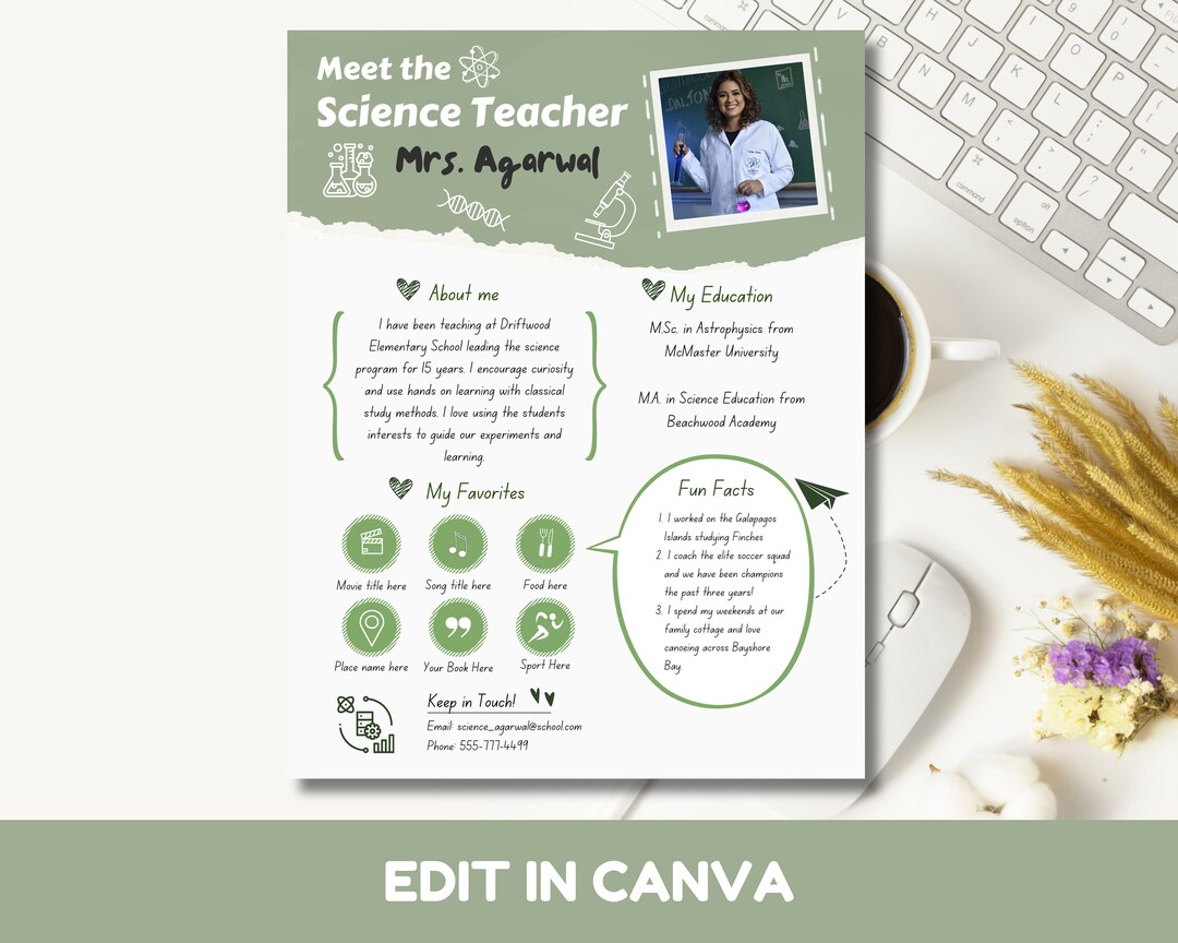 Meet the Science Teacher Template for Canva, Editable and Customizable ...