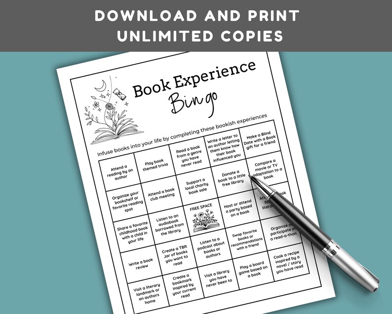 Book Experience Bingo Game, Book Club Bucket List Bingo, for Book Clubs ...
