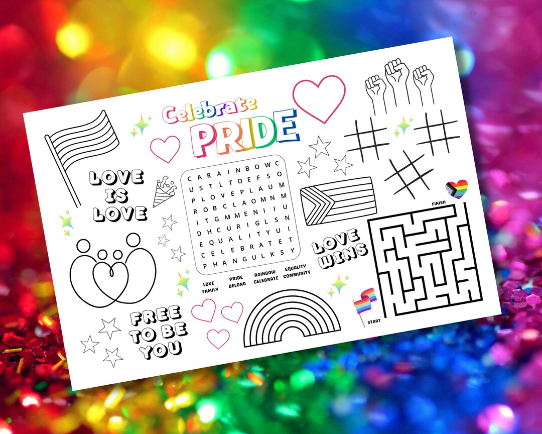 Celebrate Pride Activity Coloring Placemat, Love is Love Coloring ...