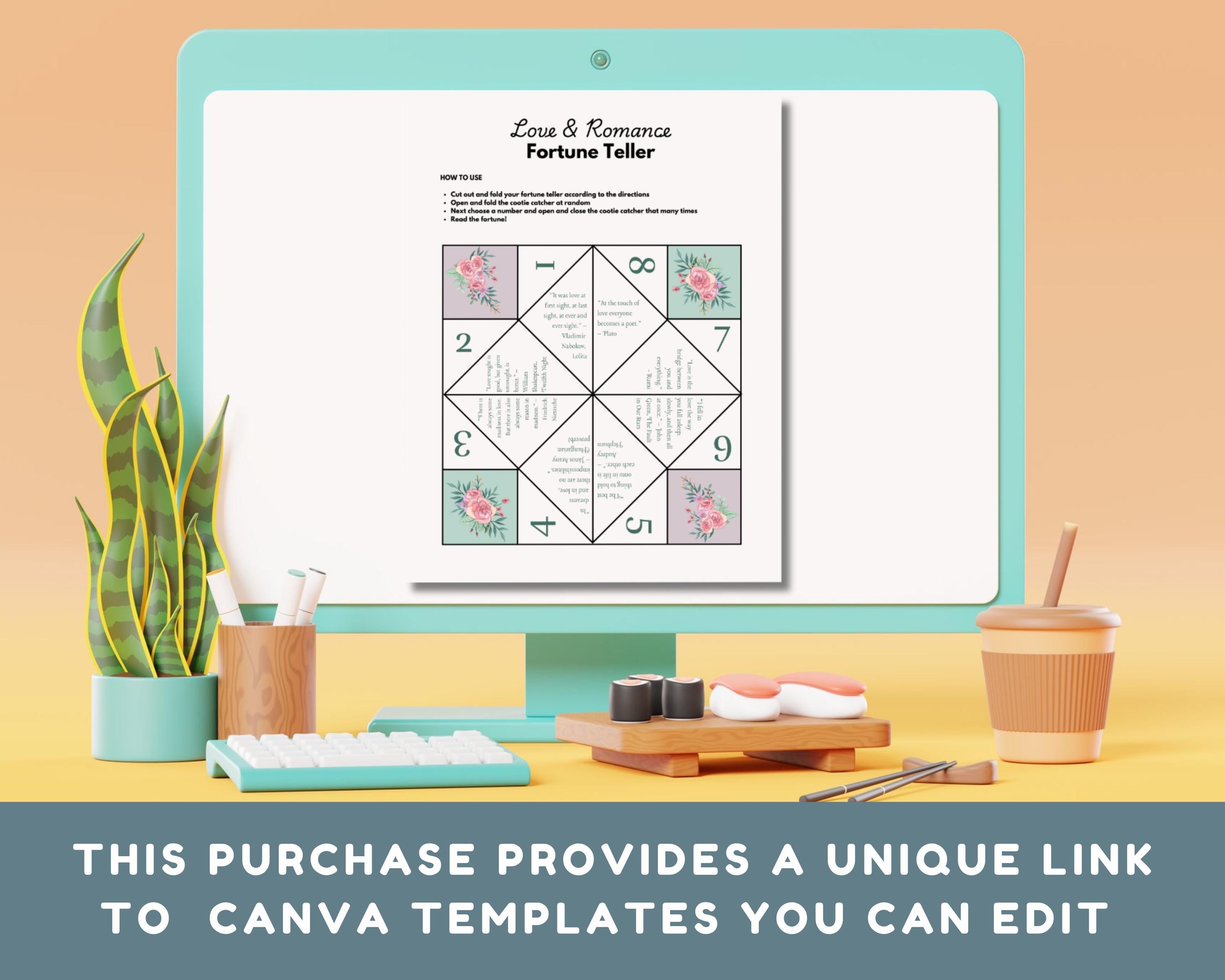 Romance Fortune Teller / Cootie Catcher Editable Canva Template Party ...