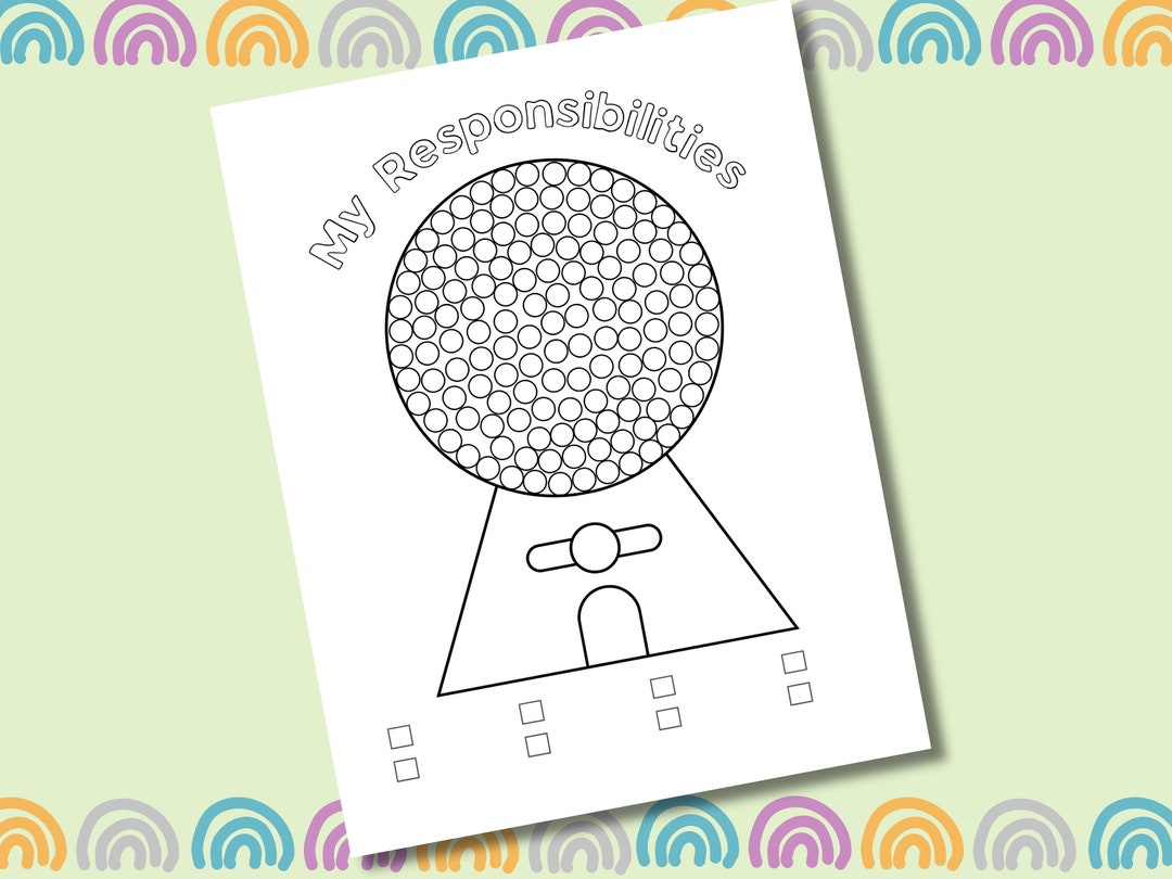 Gumball Machine Responsibility Chart for Kids Instant Download, Chore ...