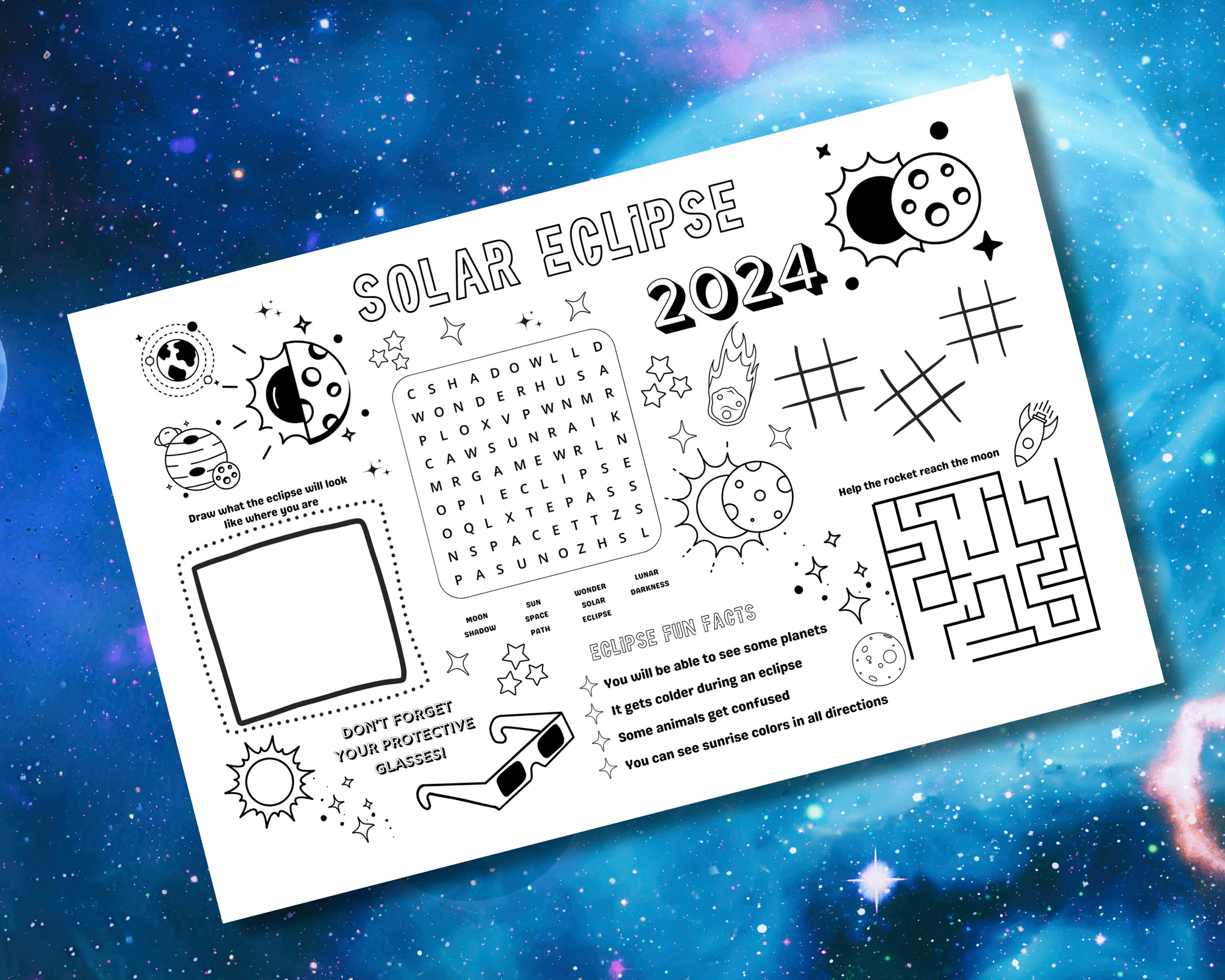 Solar Eclipse Coloring Page Activity Mat Instant Download - Etsy