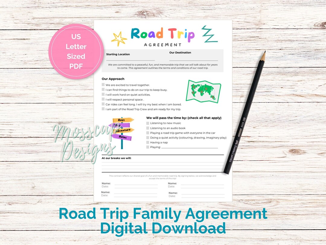 Printable Road Trip Agreement / Printable PDF Agreement for Kids and ...