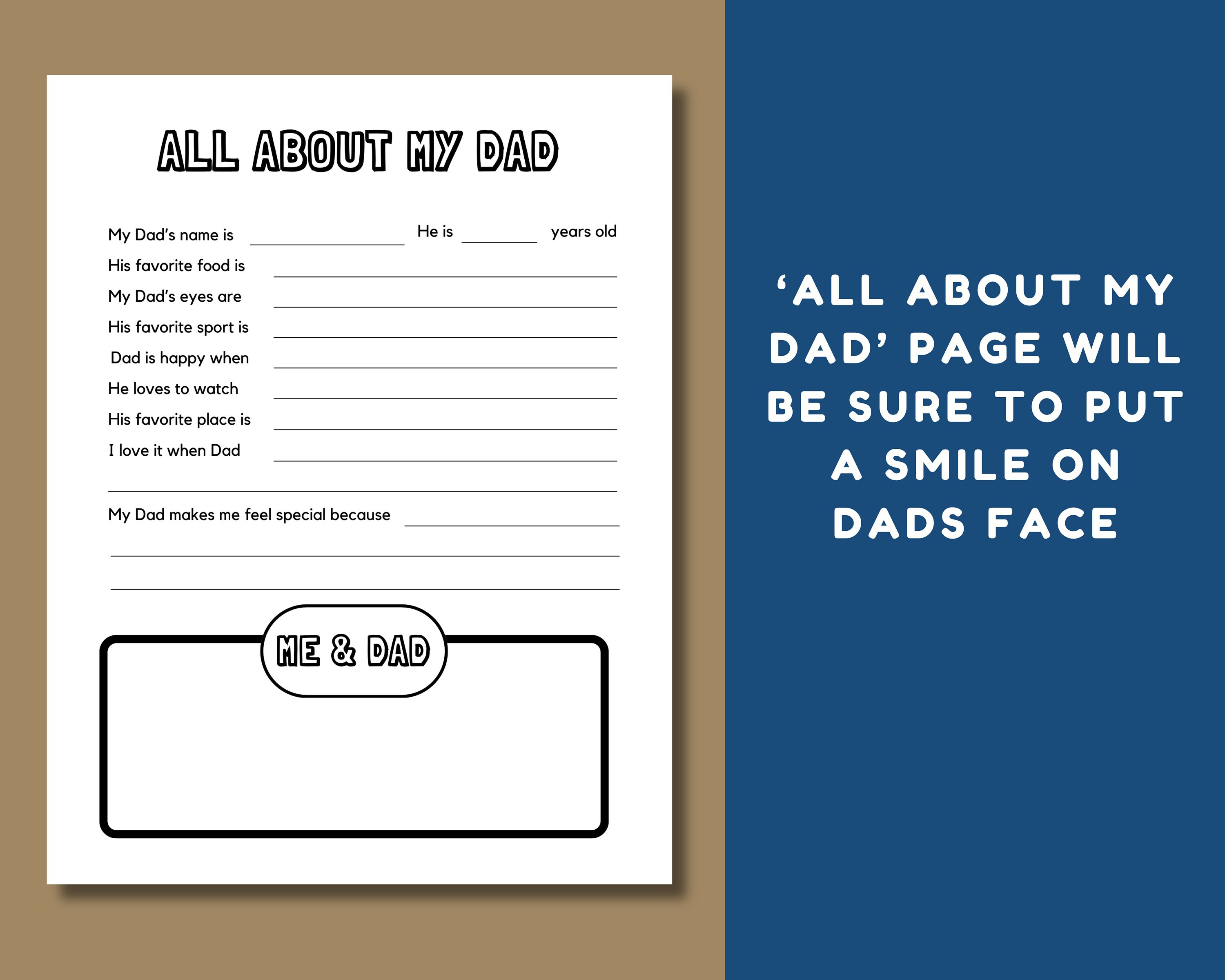 Father's Day Coloring Page, All About My Dad Activity Page, Instant ...