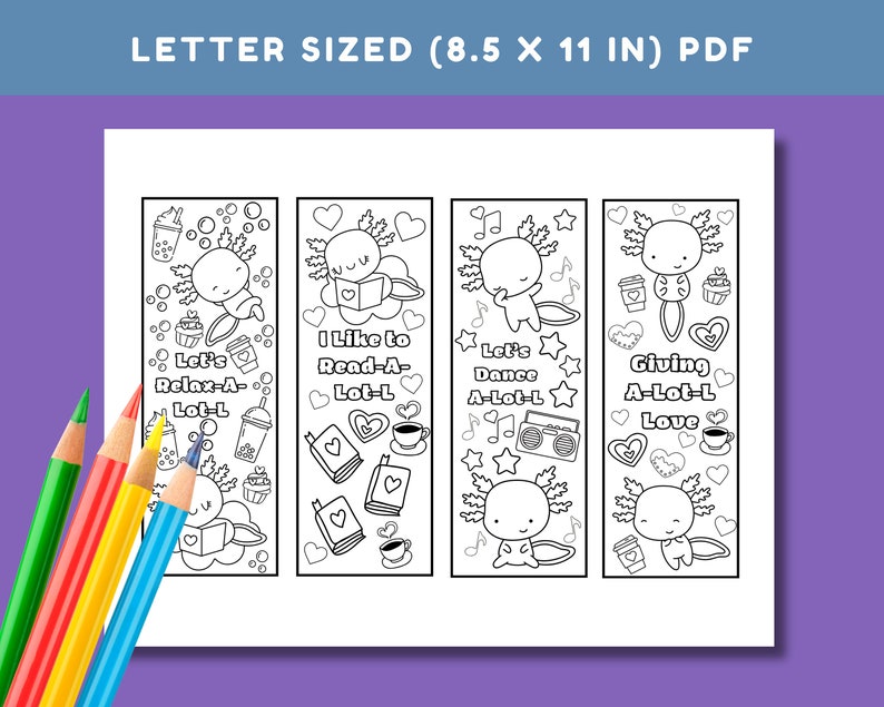 Axolotl Coloring Bookmark Instant Download, Printable Coloring Bookmark ...