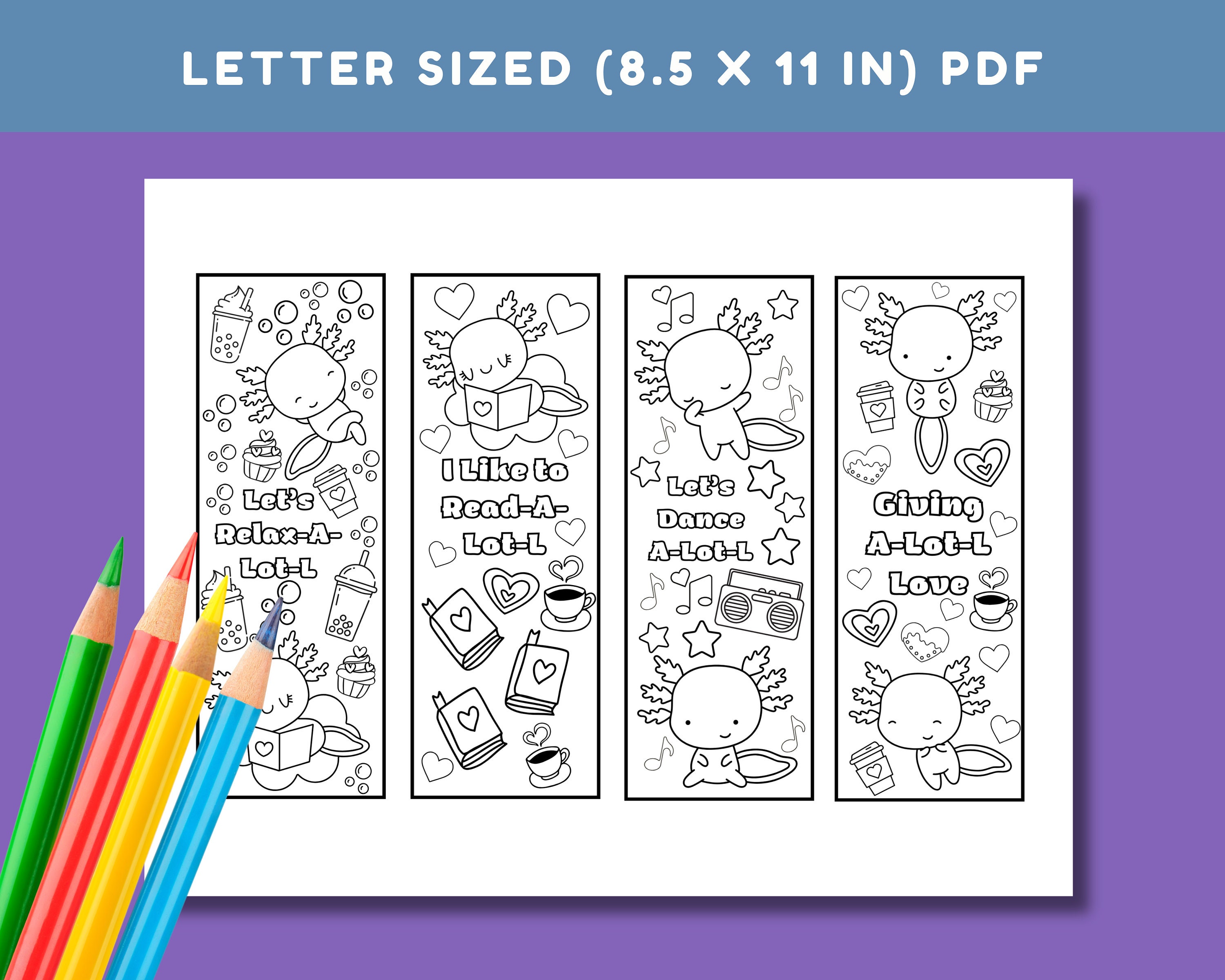 Axolotl Coloring Bookmark Instant Download, Printable Coloring Bookmark ...