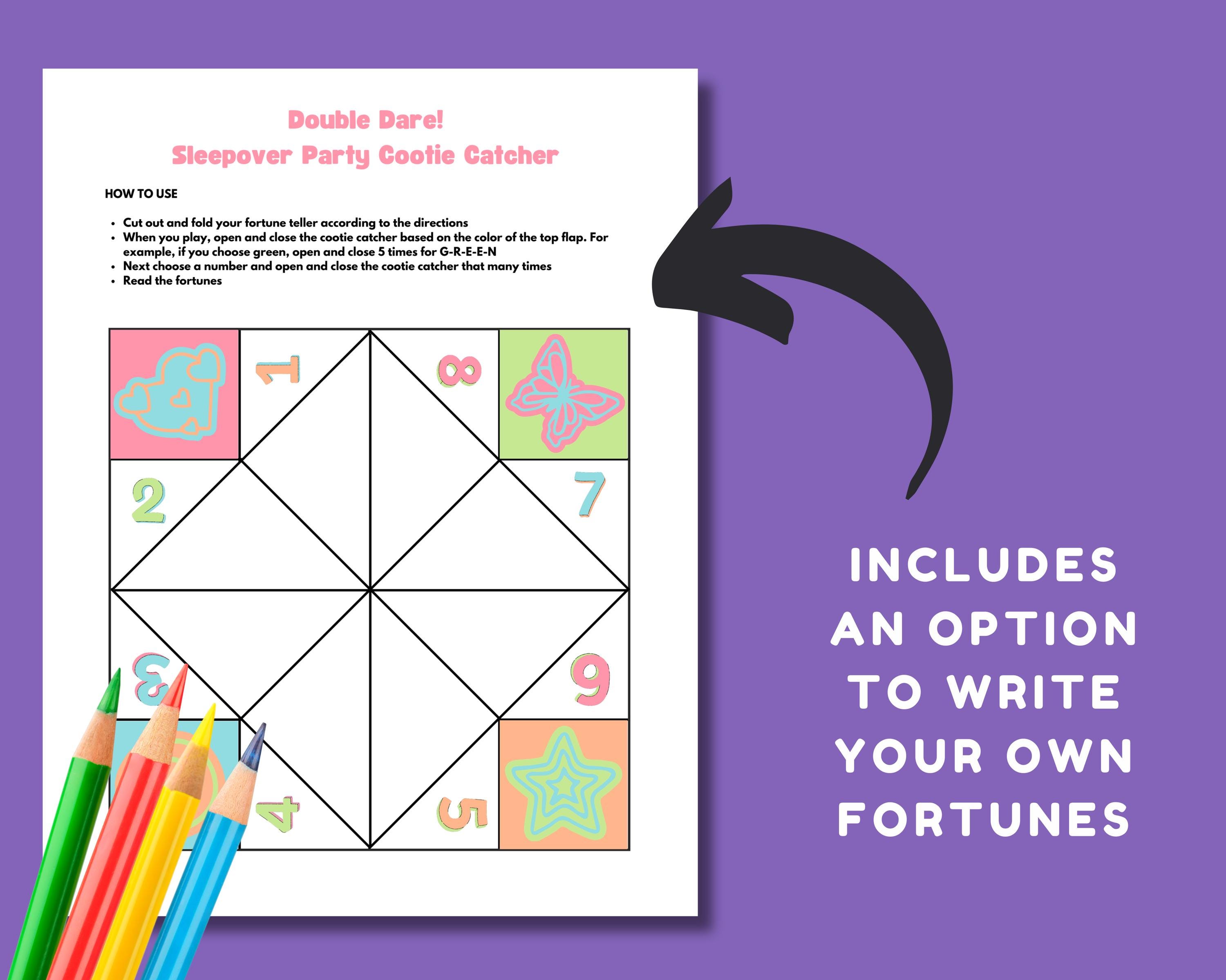 Double Dare Sleepover Cootie Catcher; Slumber Party Fortune Teller ...