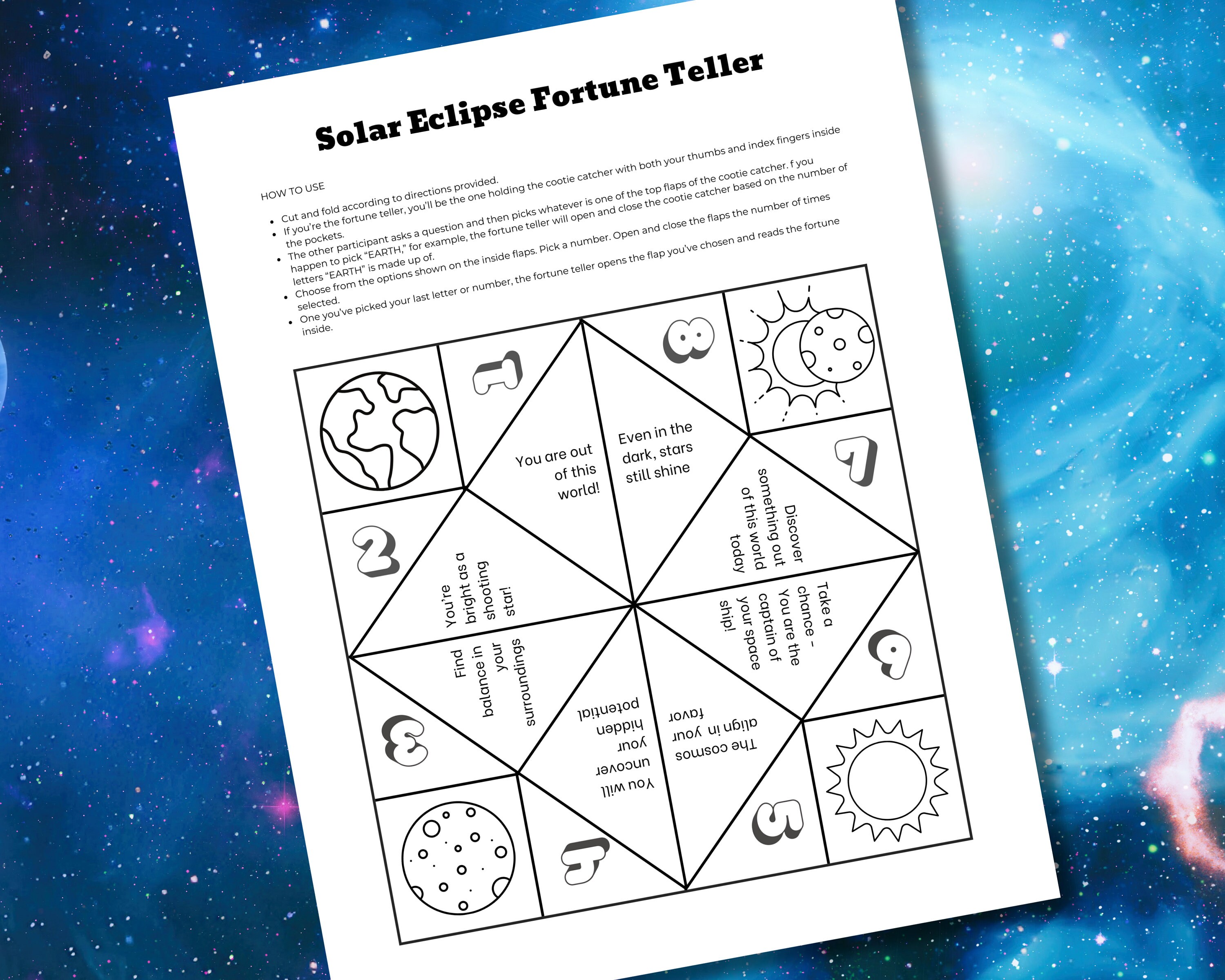 Solar Eclipse Coloring Page Cootie Catcher, Space Fortune Teller ...