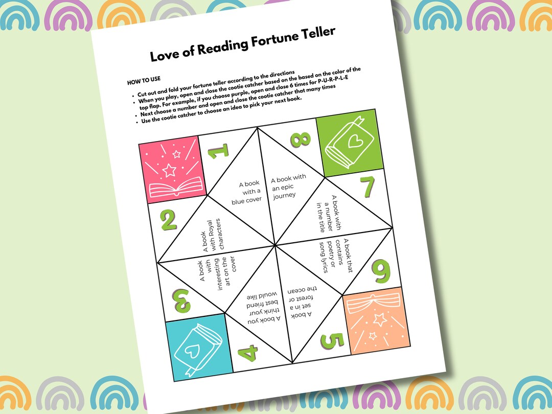 Love of Reading Cootie Catcher, Reading Fortune Teller Game for Kids ...
