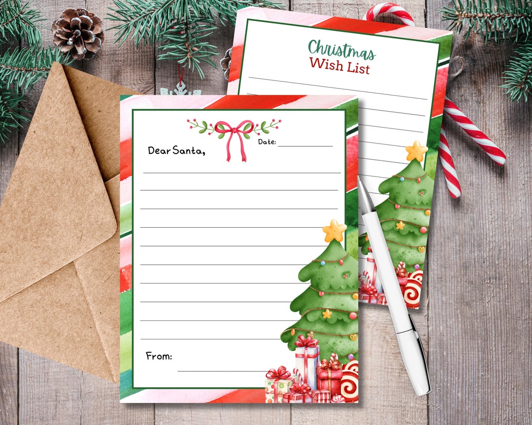 Letter to Santa and Christmas Wish List Christmas Stationary Set ...