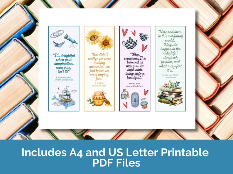 Children's Book Quotes Printable Bookmarks (US Letter & A4 Instant ...