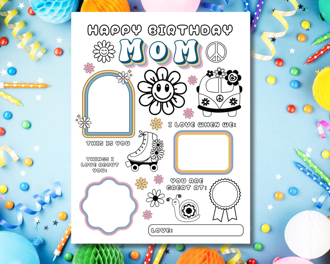 Groovy Happy Birthday Mom Coloring Page Instant Download, A4 and Letter ...