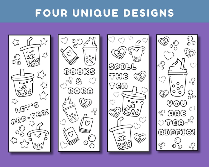 Boba Coloring Bookmark Instant Download, Kids, Adults, Party Favor or ...
