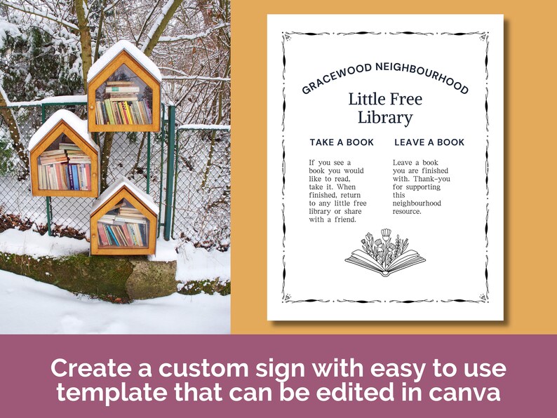 Editable Little Free Library Sign Template for Canva; Personalize This ...