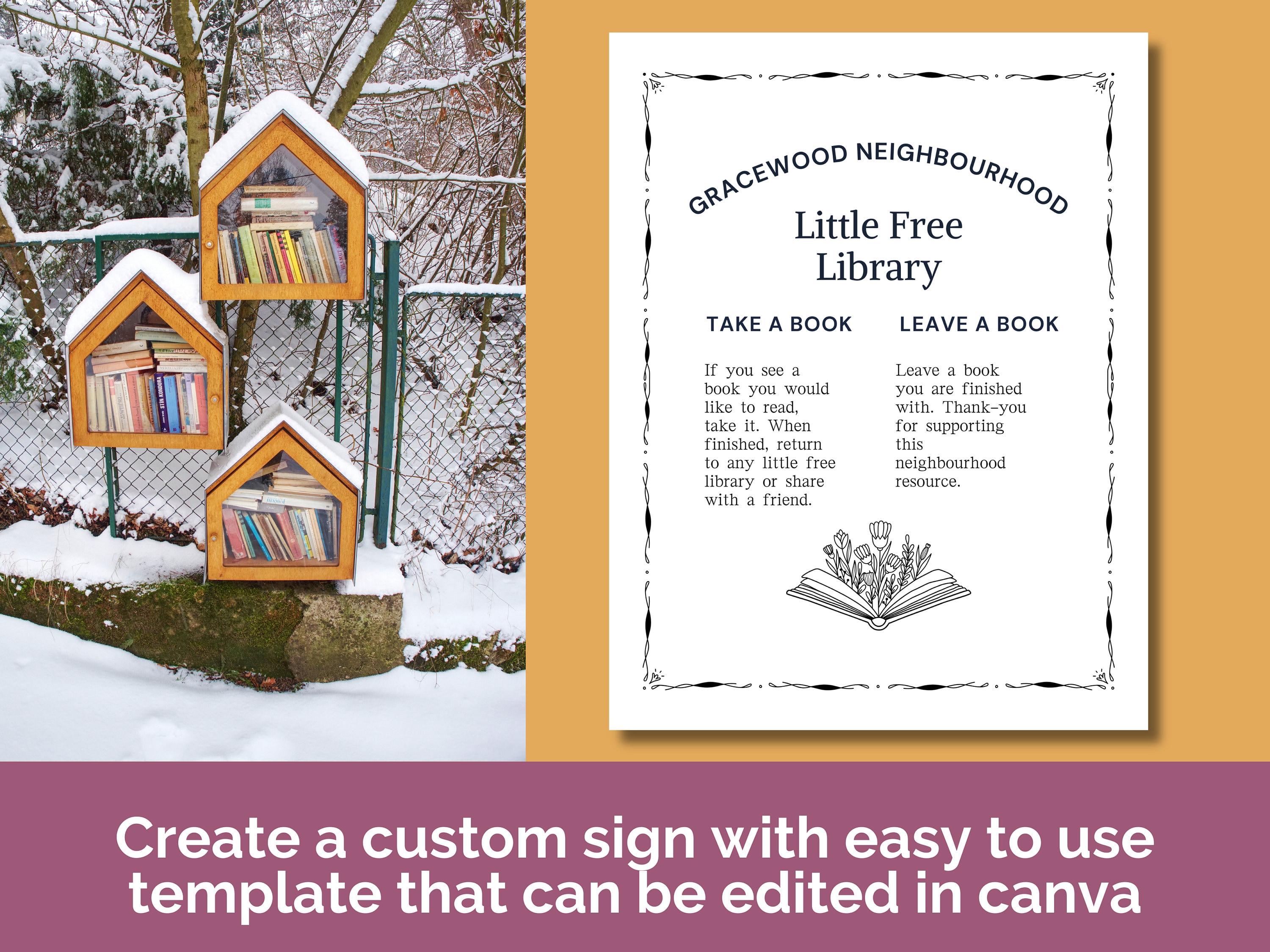 Editable Little Free Library Sign Template for Canva; Personalize This ...