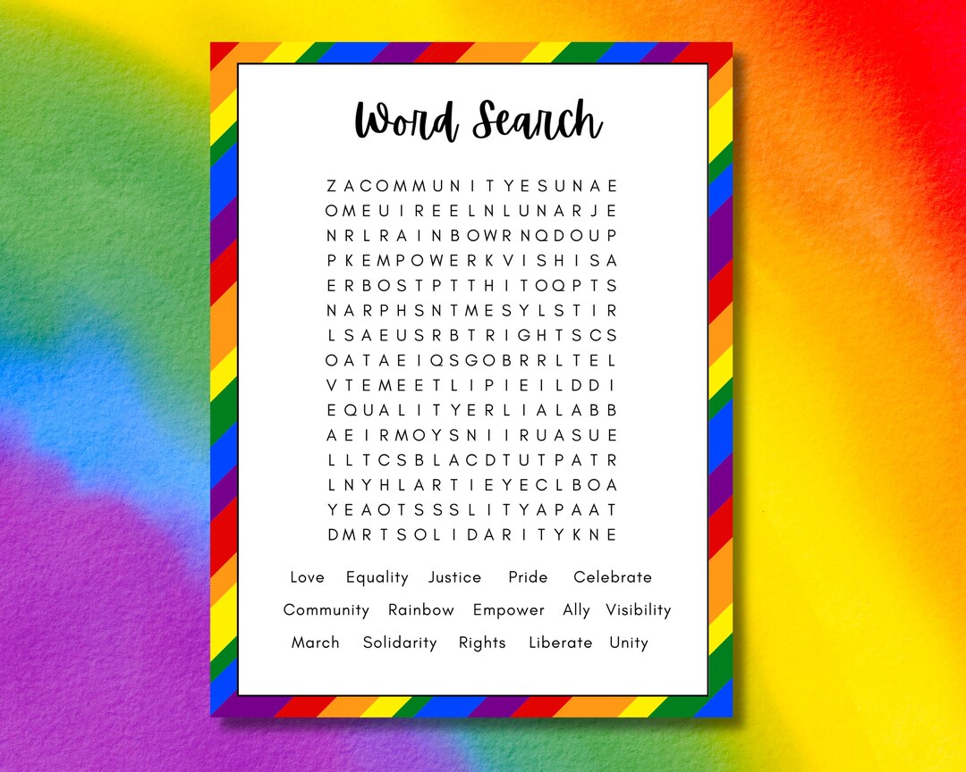 Pride Word Search, Great for All Ages; LGBTQA+ Pen and Paper Games for ...