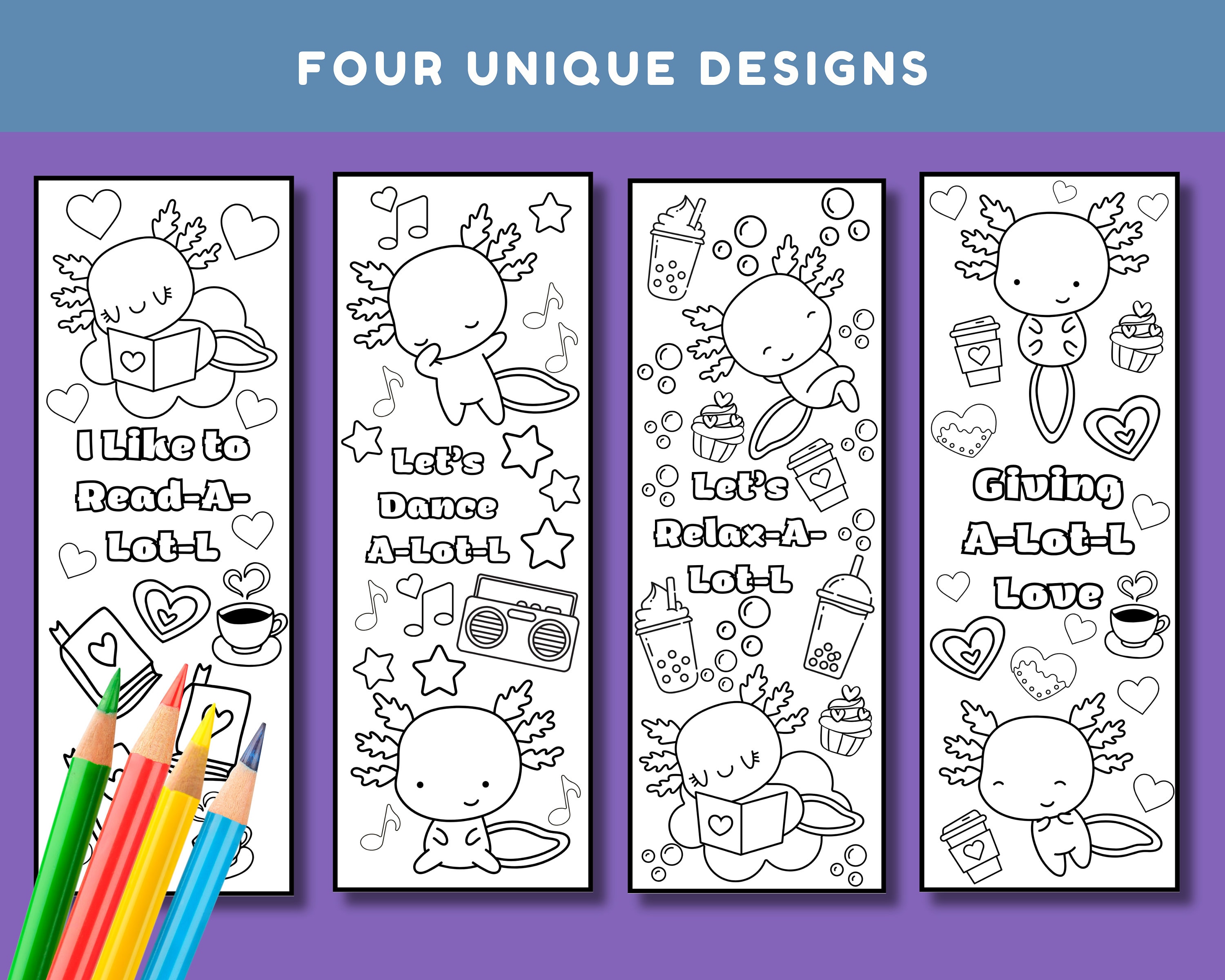 Axolotl Coloring Bookmark Instant Download, Printable Coloring Bookmark ...