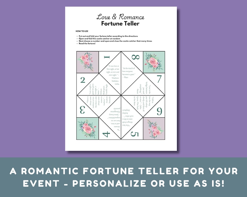 Romance Fortune Teller / Cootie Catcher Editable Canva Template Party ...