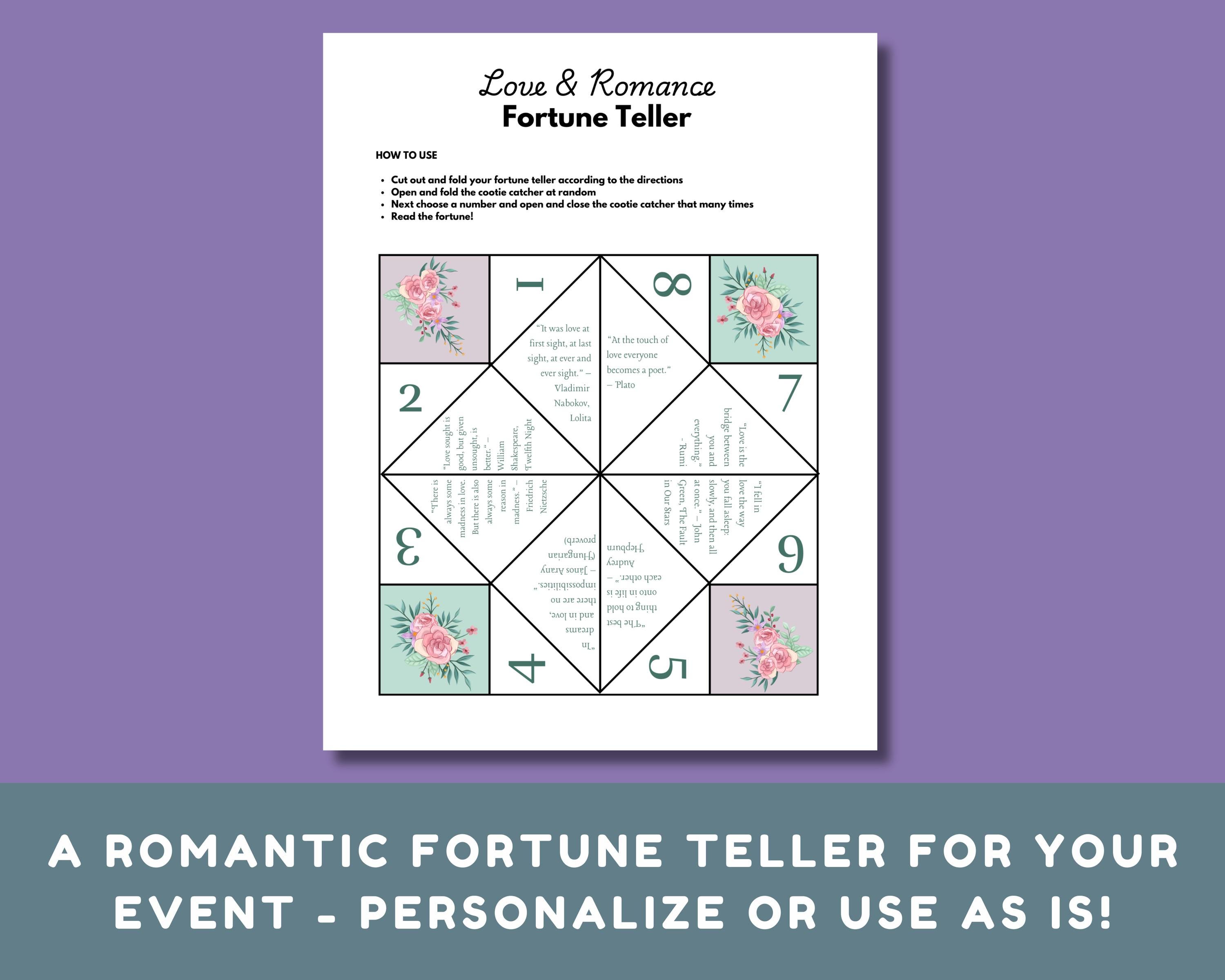 Romance Fortune Teller / Cootie Catcher Editable Canva Template Party ...