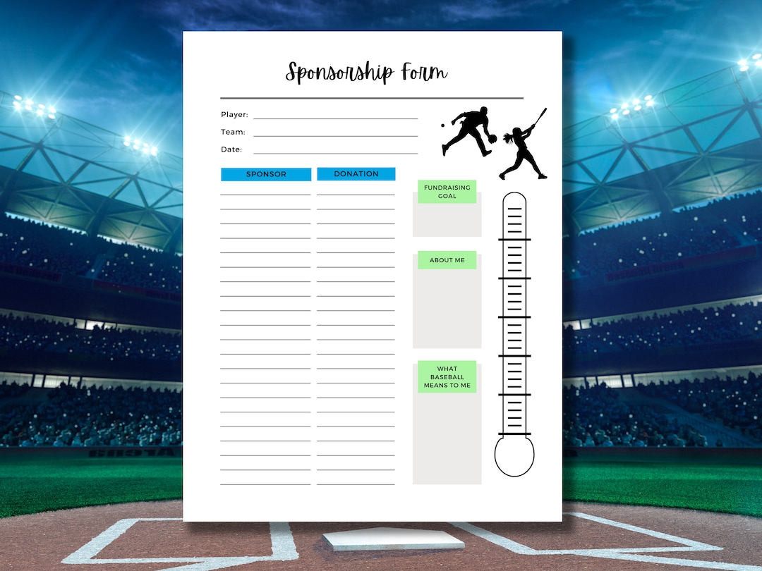 Donor Form for Baseball Sponsor Form Softball Donation Tracker Instant ...