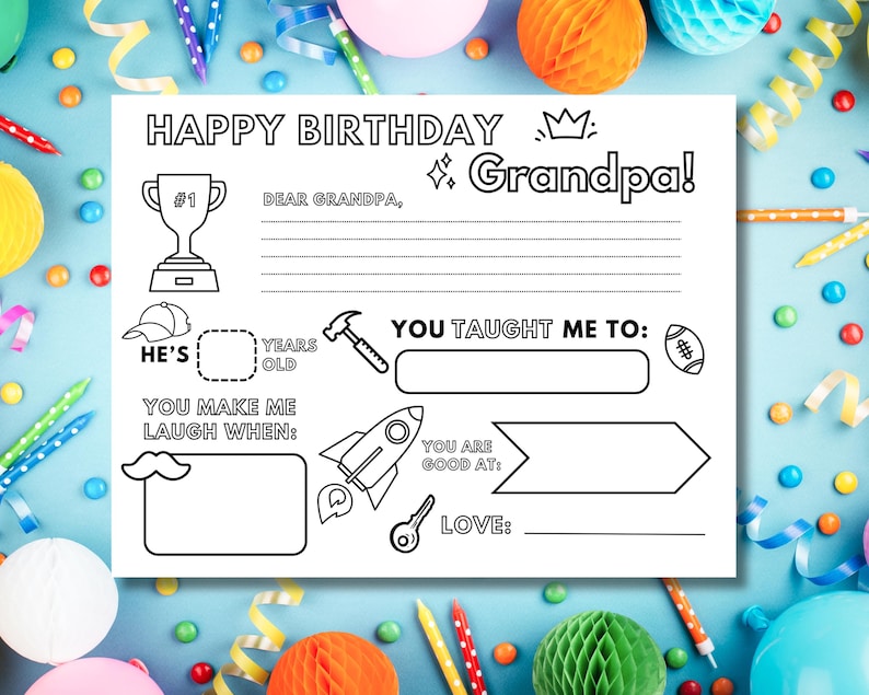 Happy Birthday Grandpa Colouring Page Instant Download Printable PDF ...