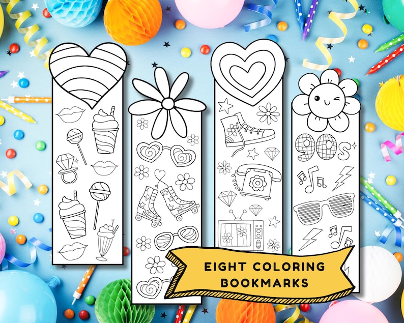Nineties Bold and Easy Coloring Bookmarks Instant Download, 90s Y2K ...