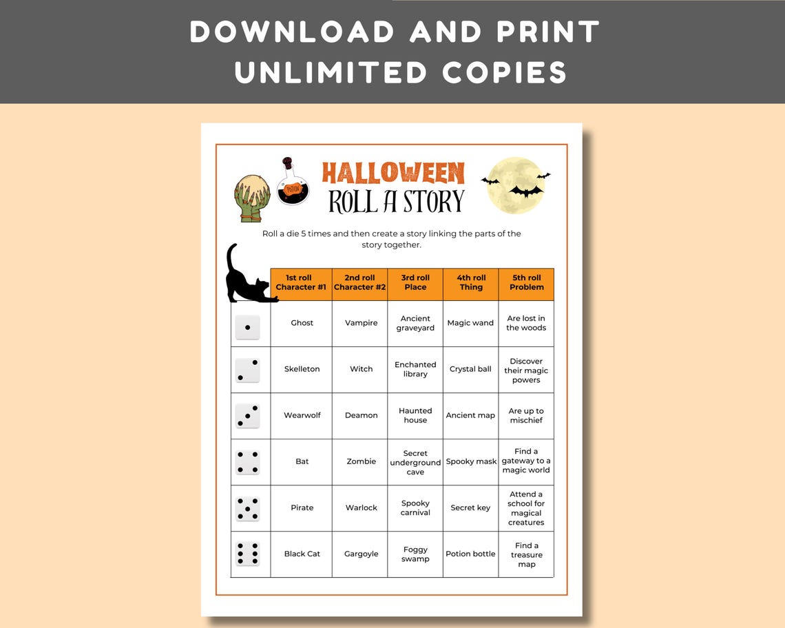 Halloween Roll A Story Game, Instant Download, A4 and Letter Size - Etsy