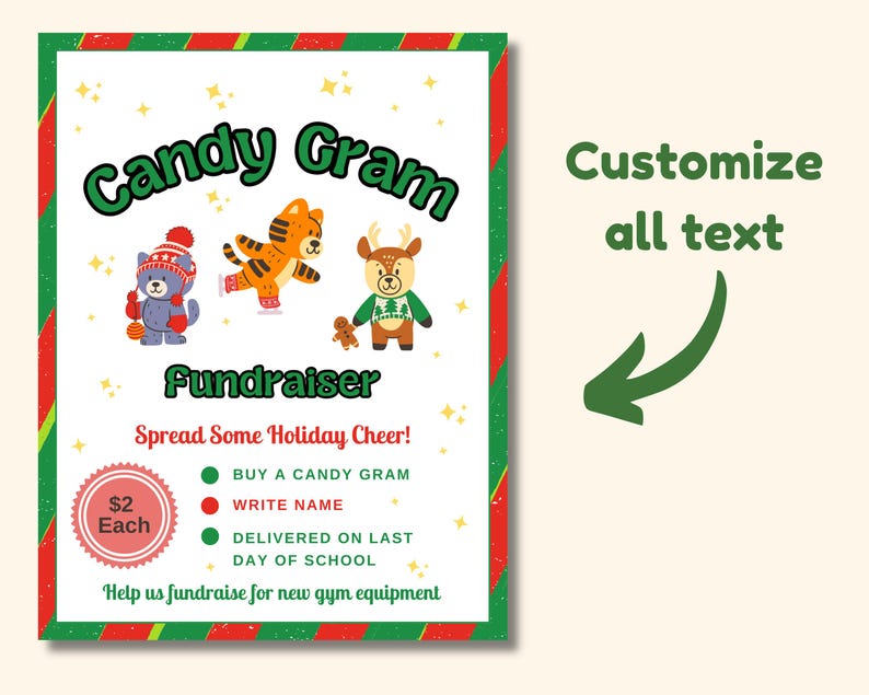 Editable Christmas Candy Gram Fundraiser Template Kit for Canva ...