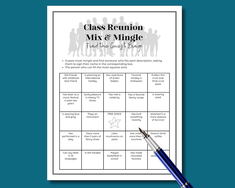 Class Reunion Icebreaker Bingo Game (A4 & US Letter PDF) - Etsy