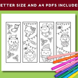 Cozy Cat Christmas Coloring Bookmarks, Kawaii Coloring, Instant ...