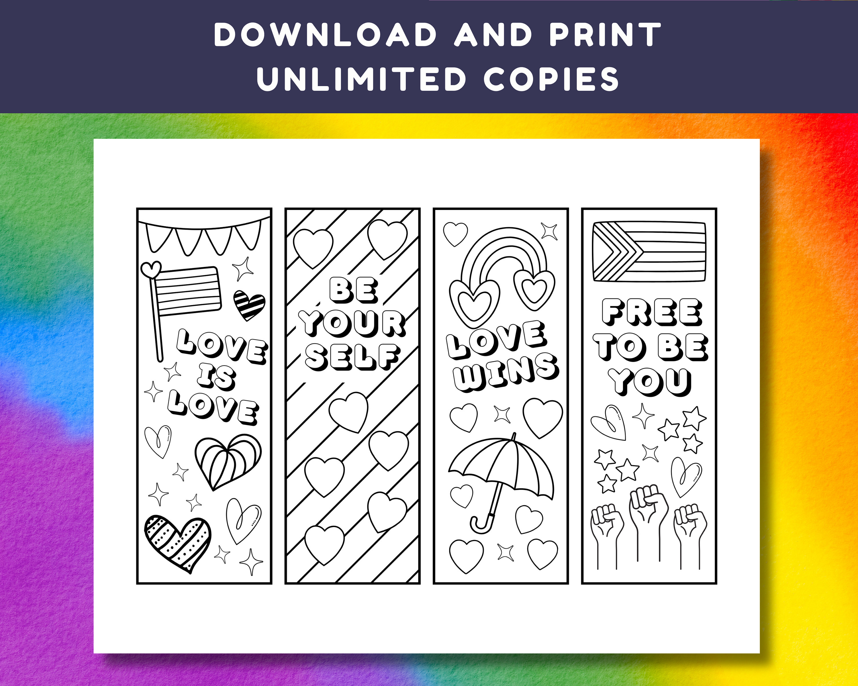 Pride Coloring Bookmarks Instant Download, Love is Love and Love Wins ...