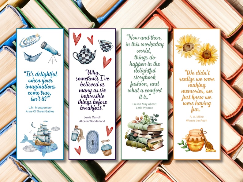 Children's Book Quotes Printable Bookmarks (US Letter and A4 Instant ...
