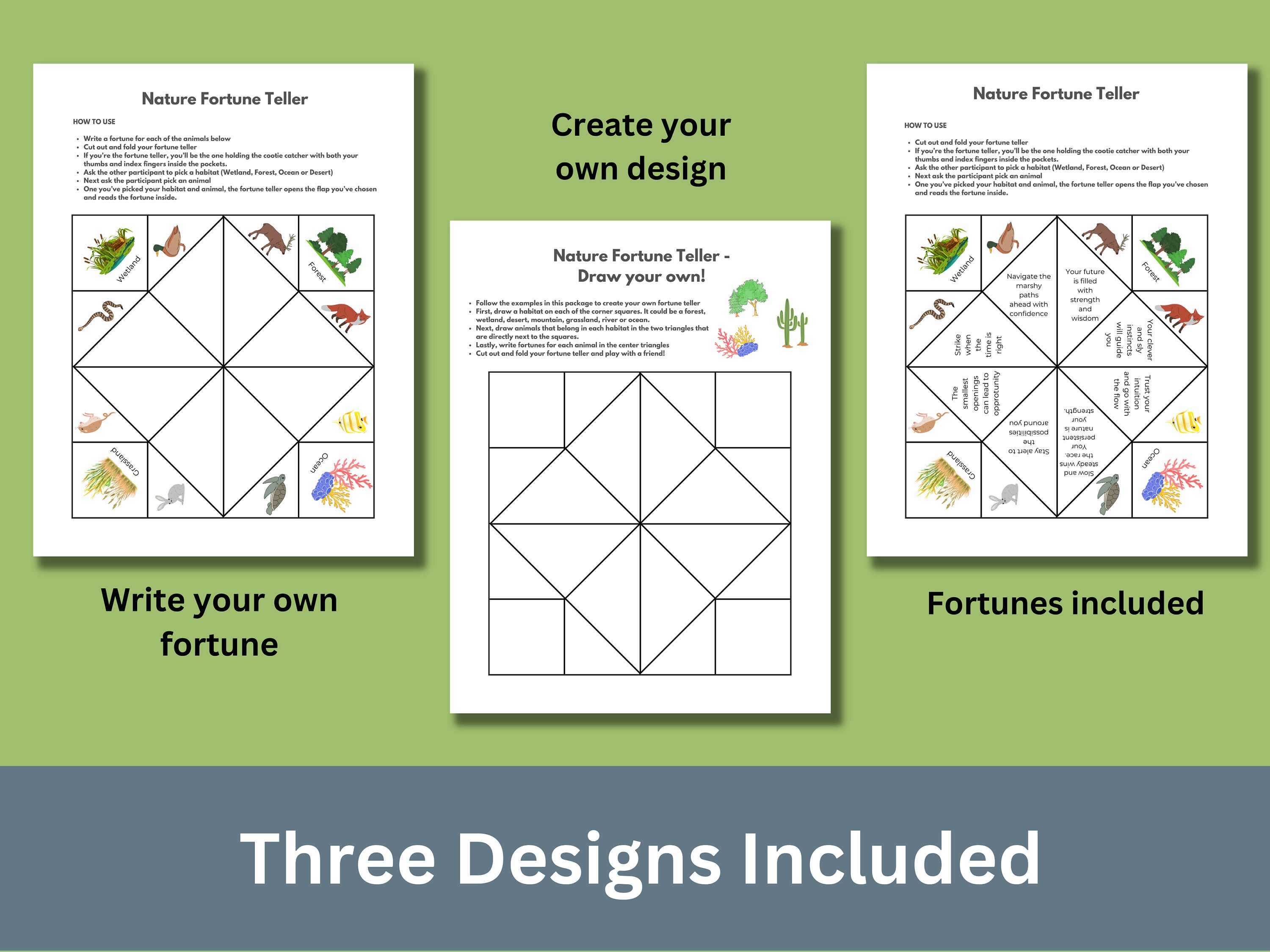 Nature Cootie Catcher, Animal and Habitat Fortune Teller, Summer Camp ...