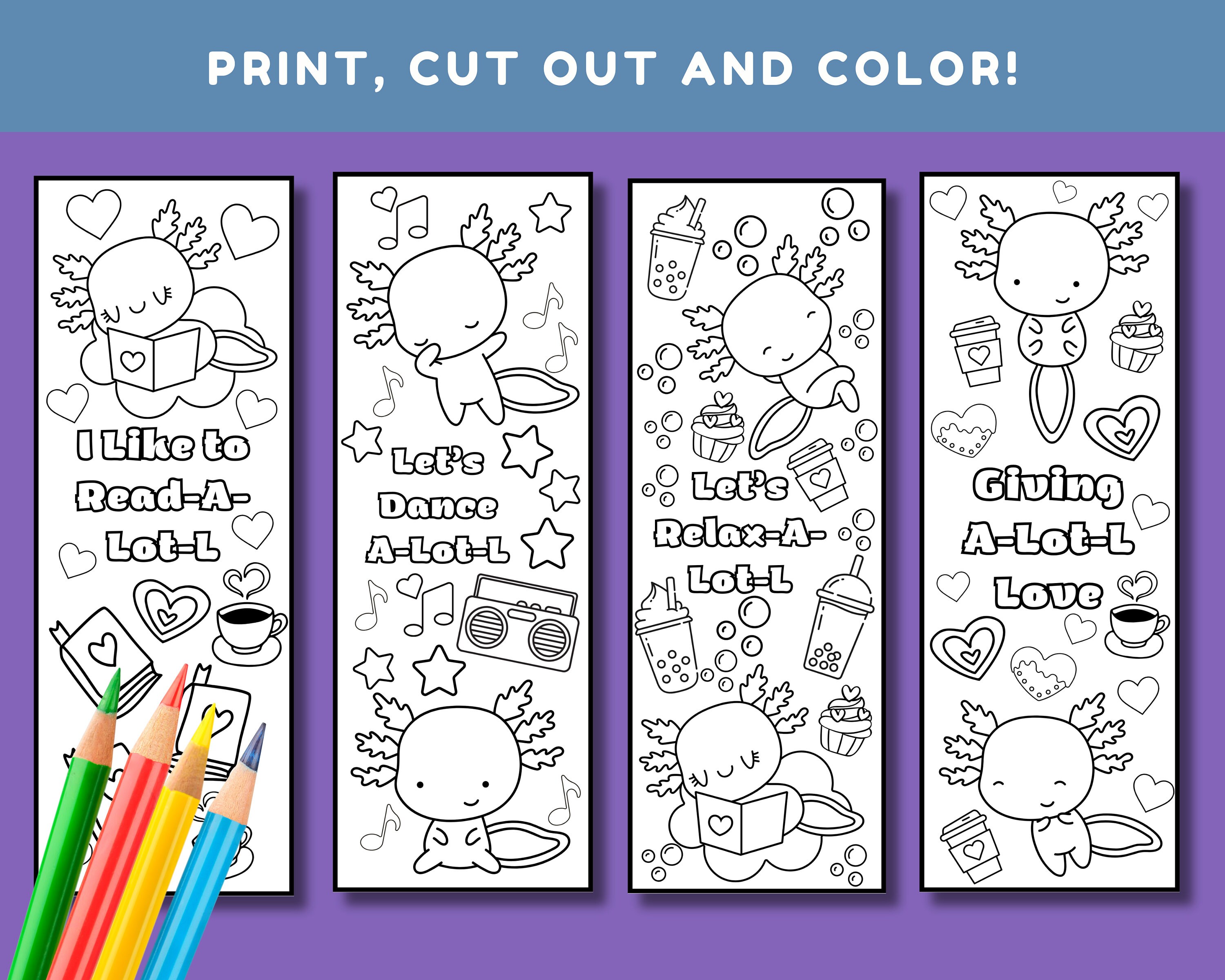 Axolotl Coloring Bookmark Instant Download, Printable Coloring Bookmark ...