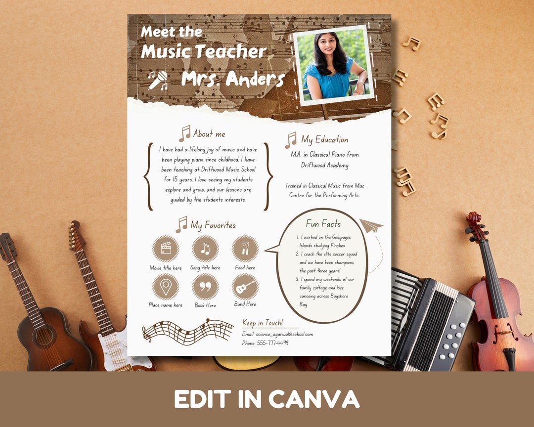 Meet the Music Teacher Editable Template for Canva, Editable and ...