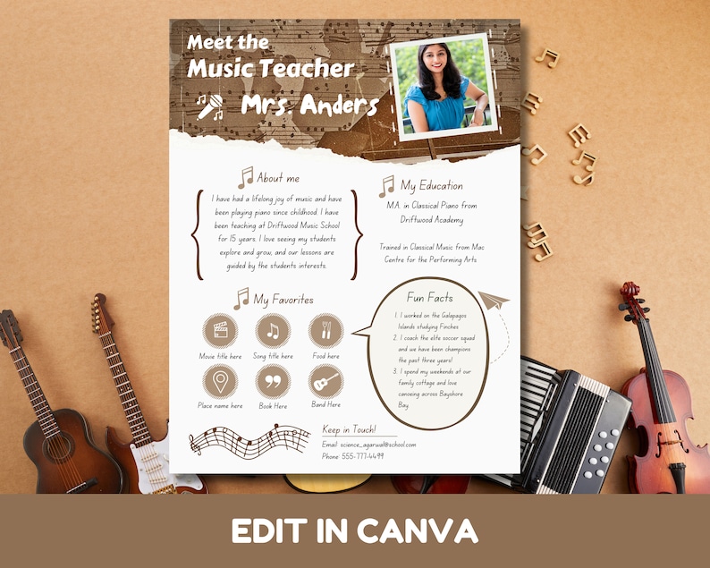 Meet the Music Teacher Editable Template for Canva, Editable and ...