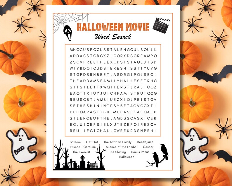Halloween Movie Word Search, Instant Download, A4 and Letter Size - Etsy
