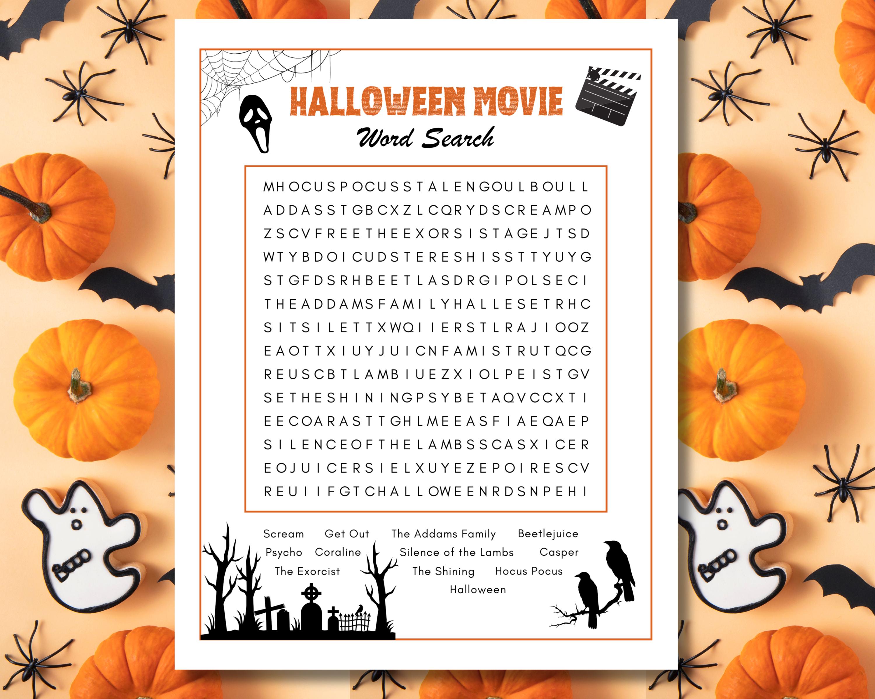 Halloween Movie Word Search, Instant Download, A4 and Letter Size - Etsy