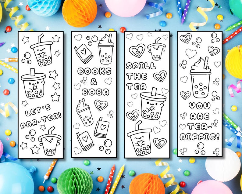 Boba Coloring Bookmark Instant Download, Kids, Adults, Party Favor or ...