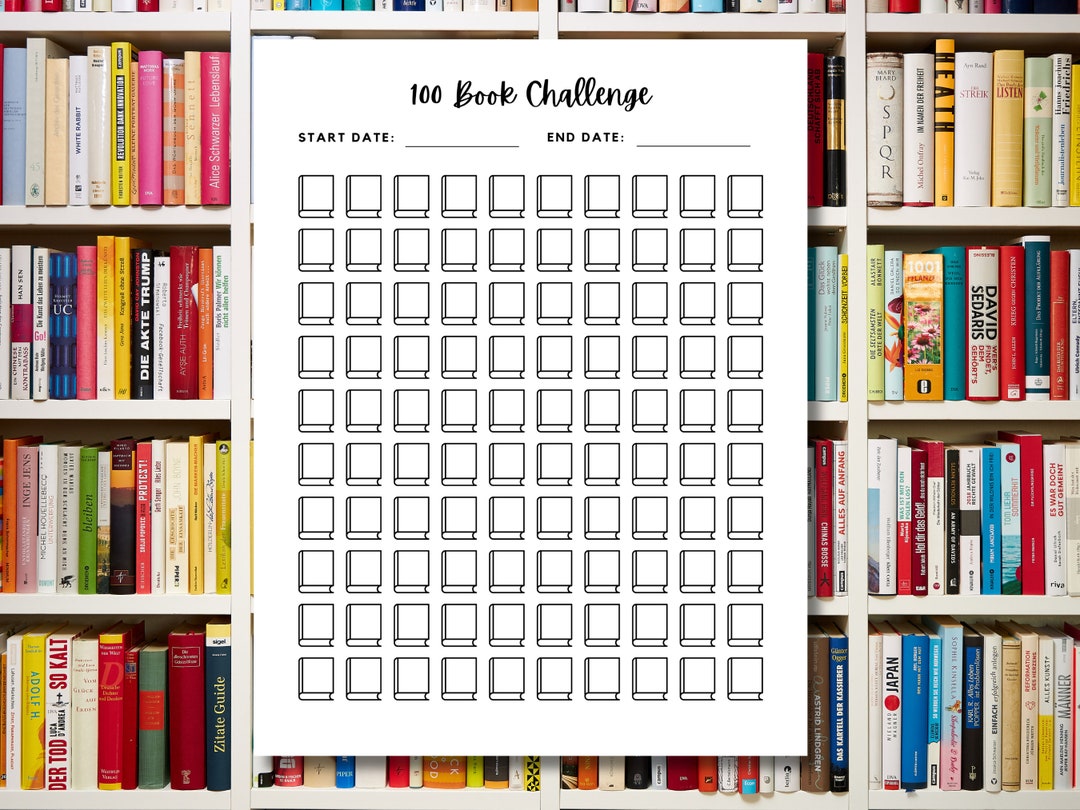 100 Book Reading Challenge Tracker, Instant Download US Letter Sized, Challenge Page, Reading ...
